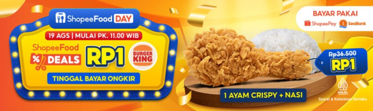 ShopeeFood Deals Bulan Ini: Burger King Rp1, Diskon Kopi & Sushi!