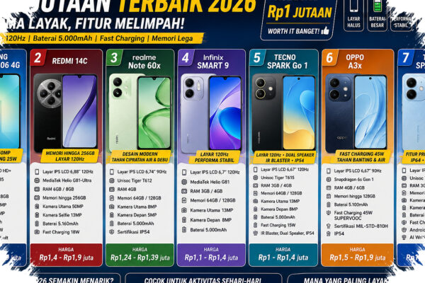 7 HP Rp1 Jutaan Terbaik 2026, Layar 120Hz dan Memori 256GB Sudah Bukan ...